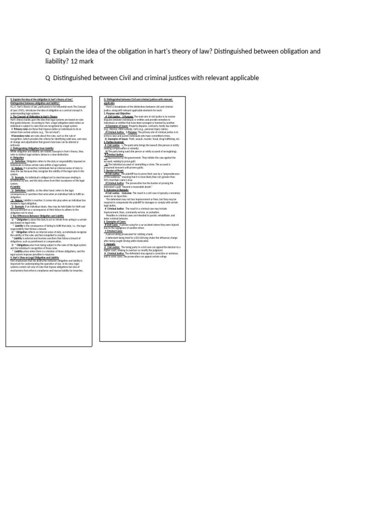 Hart's Legal Obligation vs. Liability Explained | PDF | Burden Of Proof ...