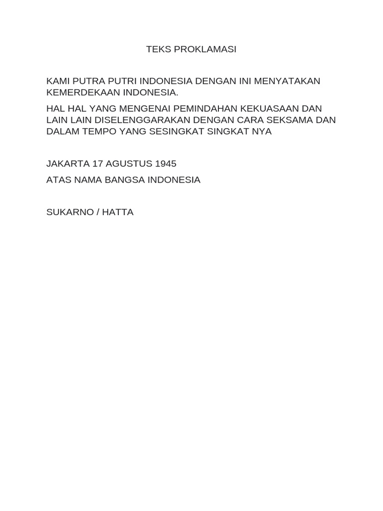 Teks Proklamasi Kemerdekaan Indonesia | PDF