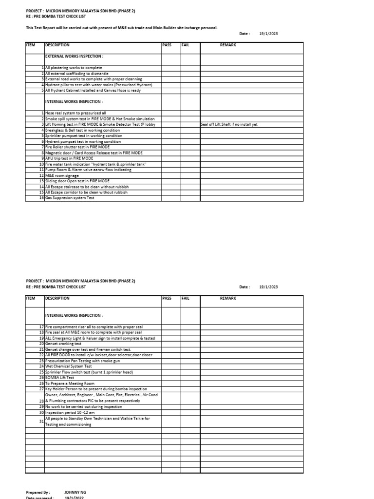 Pre Bomba Activities and Checklist | PDF