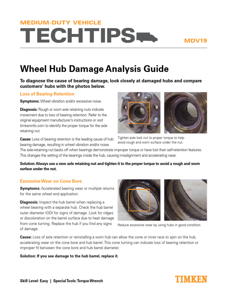 Timken MDV19 Wheel Hub Damage Analysis Guide - 10843 | PDF | Axle ...