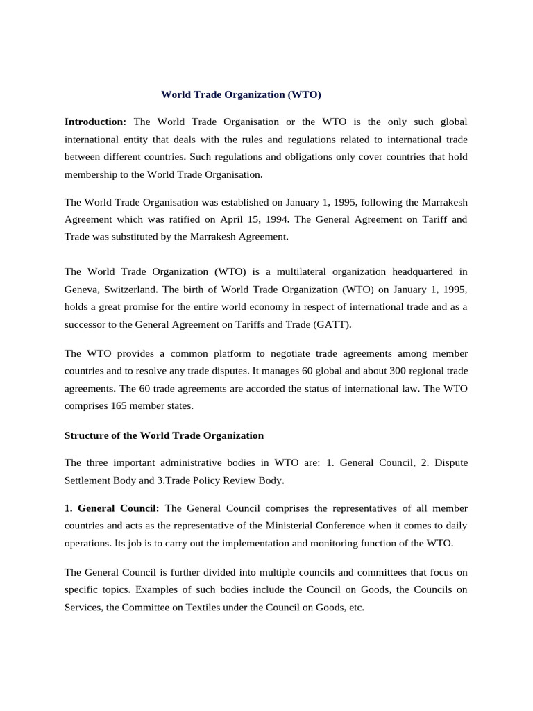 Overview of the World Trade Organization | PDF | World Trade ...