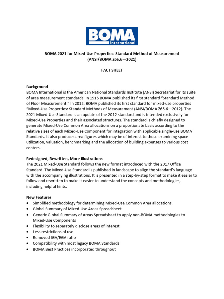 BOMA 2021 For Mixed Use Properties Fact Sheet | PDF