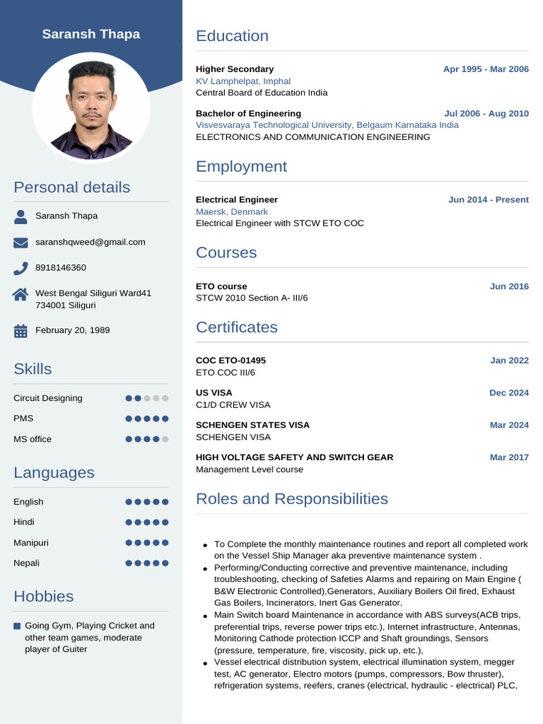 Resume Saransh Thapa 241221 211239 | PDF | Electricity | Electrical ...
