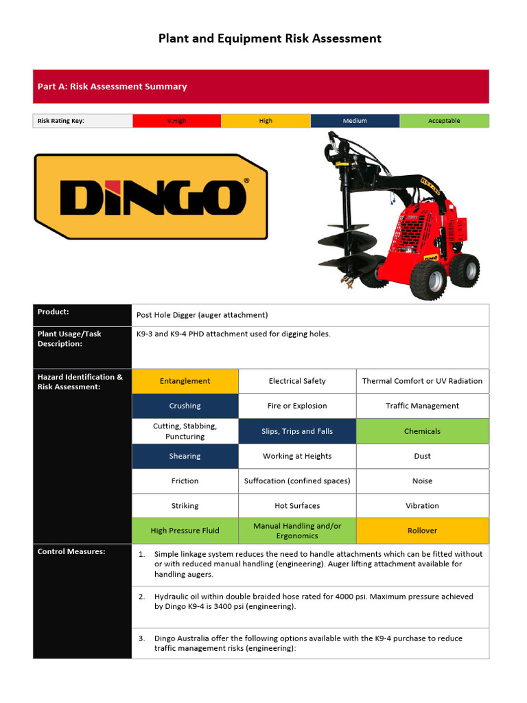 Risk Assessment Post Hole Digger With Auger | PDF | Risk Assessment | Risk