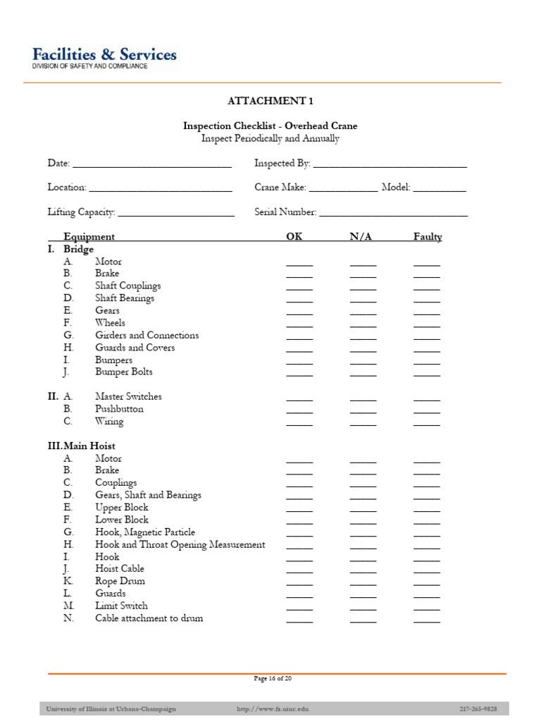 Inspection Checklist - Overhead Crane | PDF | Crane (Machine ...