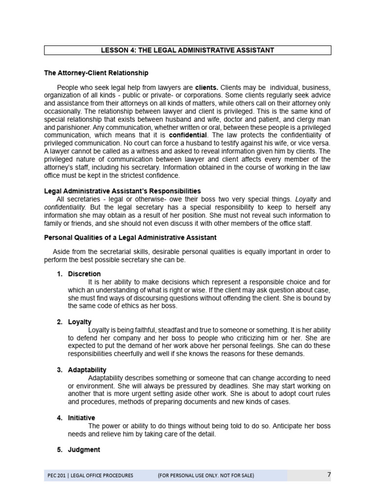Legal Office Procedures Lesson4 | PDF | Confidentiality | Lawyer