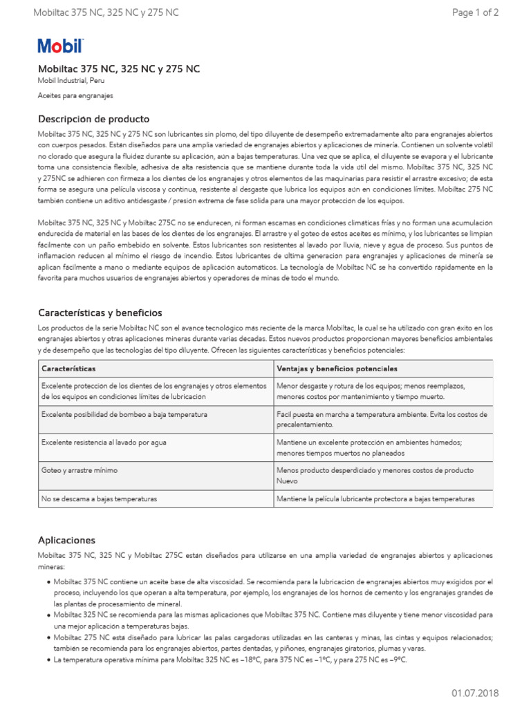 12.3 Mobiltac NC Series 1 | PDF | Engranaje | Lubricante