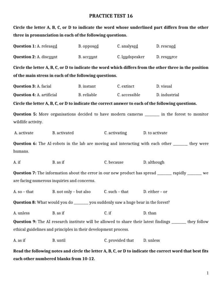 Practice Test 16 (2025 Format) | PDF | Poaching | Crime & Violence