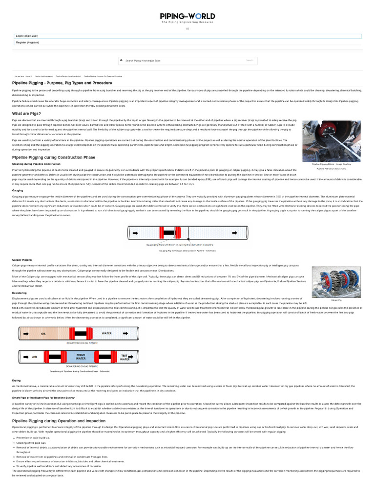 Pipeline Pigging - Purpose - Pig Types and Pigging Procedure | PDF ...
