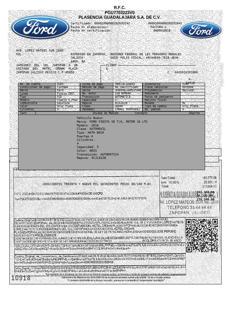 Factura Ford | PDF | Coche | Industria automotriz