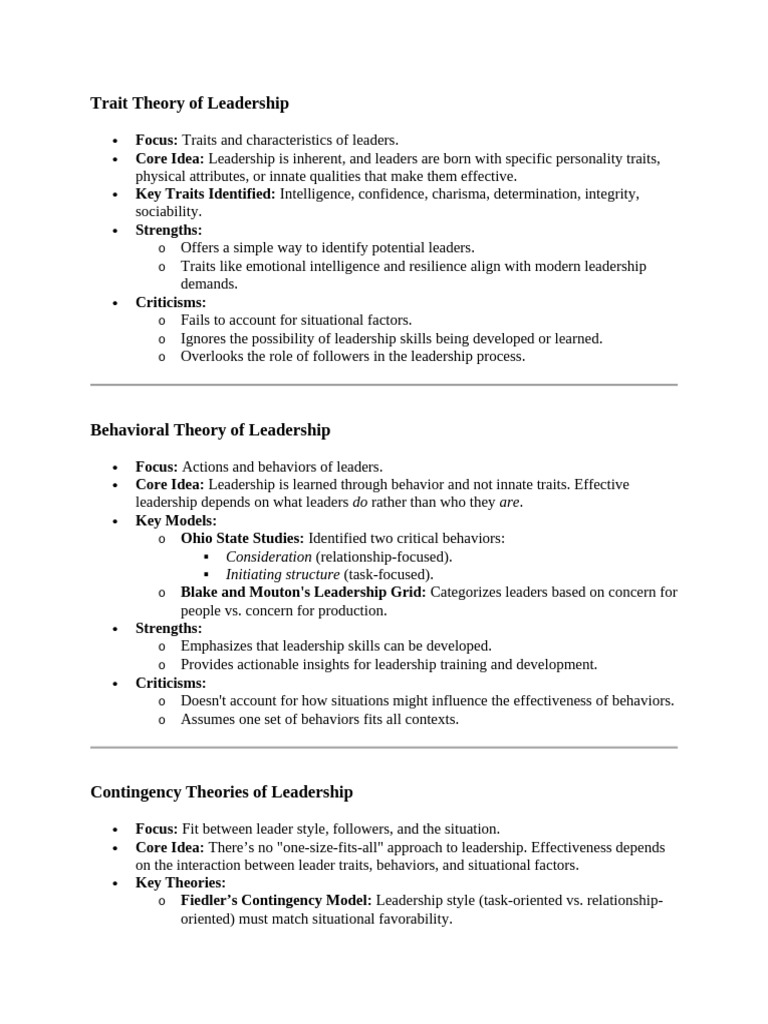 Leadership Theories: Traits vs. Behaviors | PDF | Leadership ...
