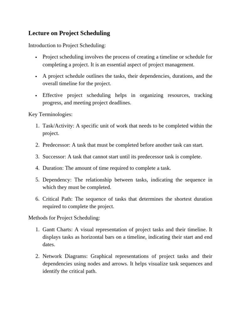 Lecture On Project Scheduling | PDF | Project Management