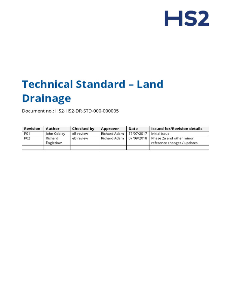 HS2-HS2-DR-STD-000-000005 P02 - Technical Standard - Land Drainage | PDF | Surface Runoff | Drainage