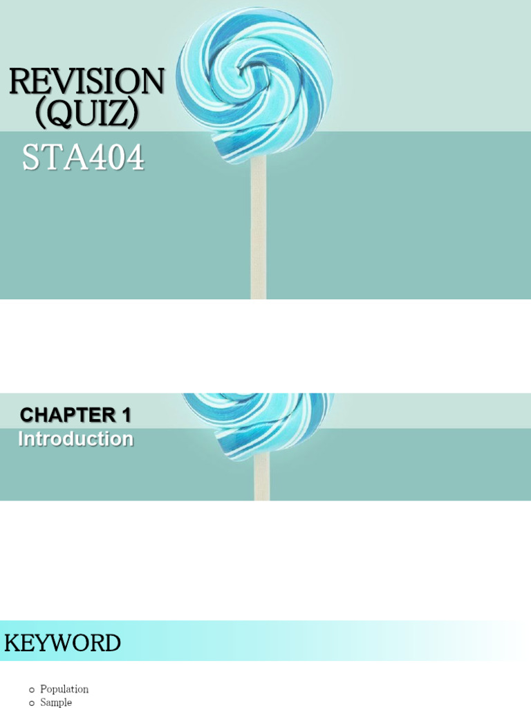 STA404 Statistics Quiz Revision Guide | PDF