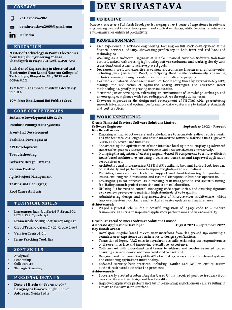 DevSrivastava 3years | PDF | Java (Programming Language) | Software Development