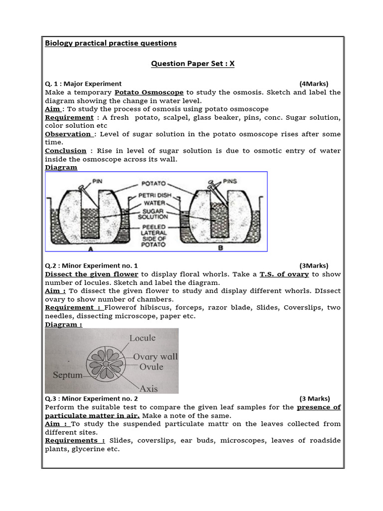 Bio Practical Practise Question - Answer | PDF | Flowers