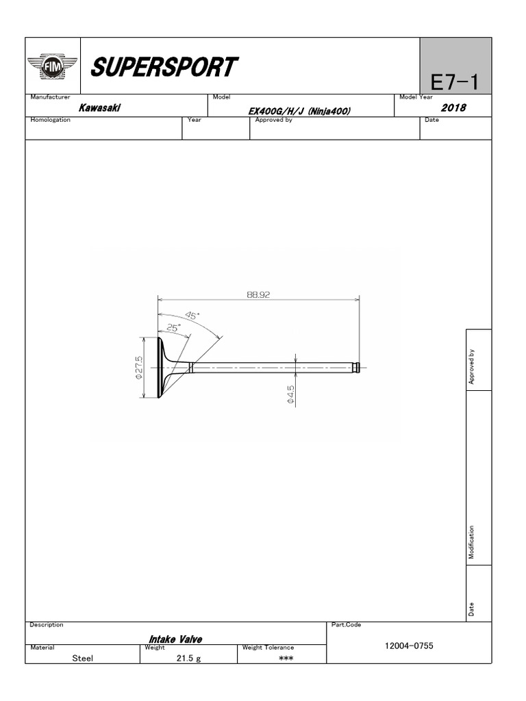 E07-01 Ex400g+h+j Intake Valve | PDF
