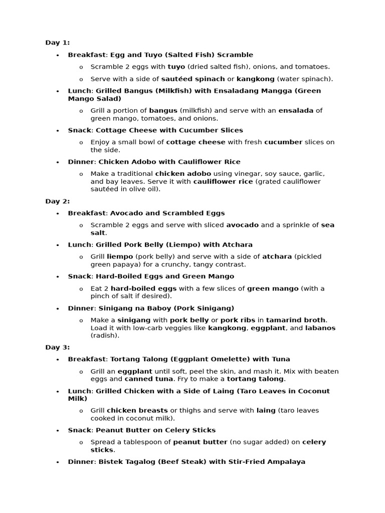 7-Day Low Carb Filipino Meal Plan | PDF | Eggplant | Salad