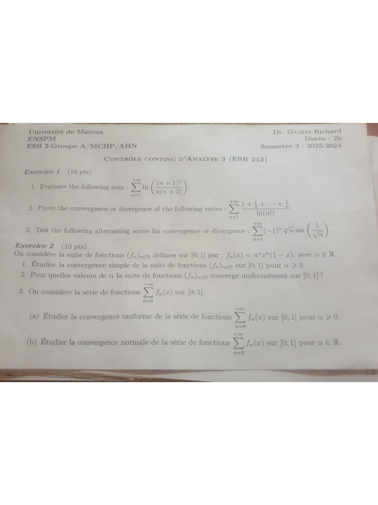 Annalyse, Algebre, Probabilité, Thermodynamique, Cc Et Examen | PDF