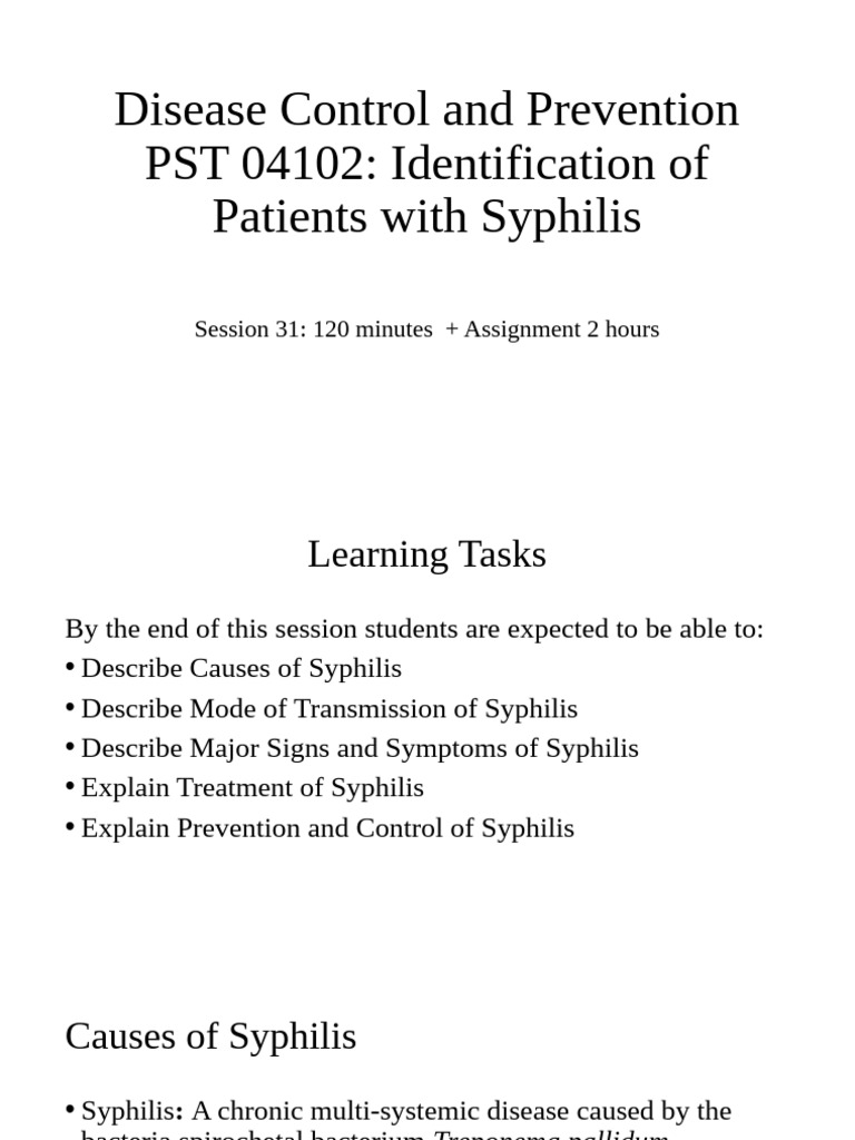Syphilis: Causes, Symptoms, and Control | PDF | Immunology | Public Health