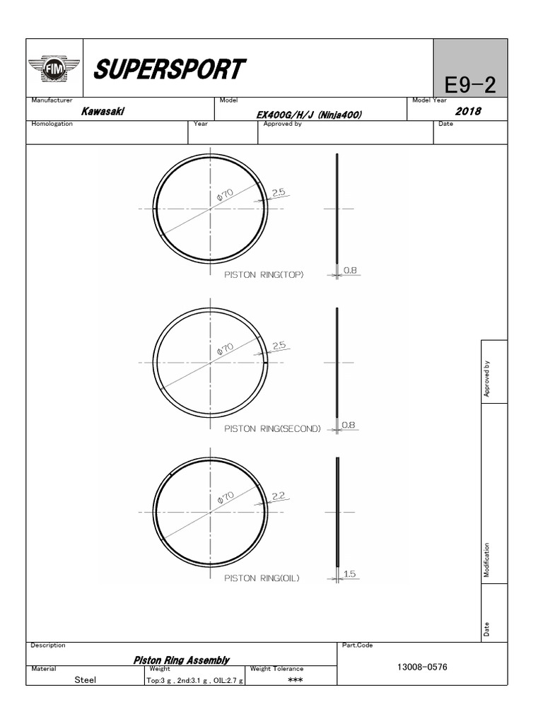 E09-02 Ex400g+h+j Piston Rings | PDF