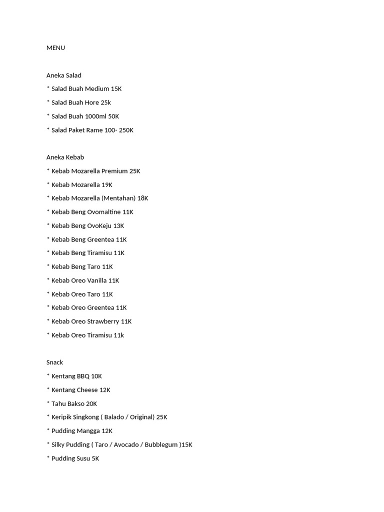 contoh list meny | PDF