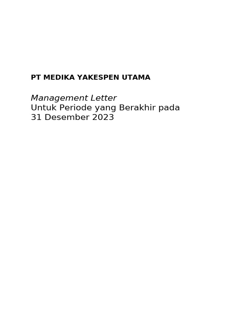 Draft Management Letter MYU 2023 | PDF
