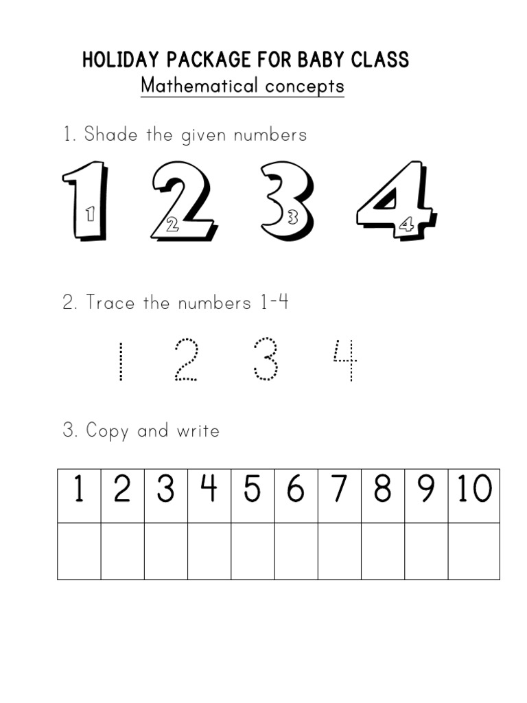 Holiday Package for Baby Class Maths | PDF