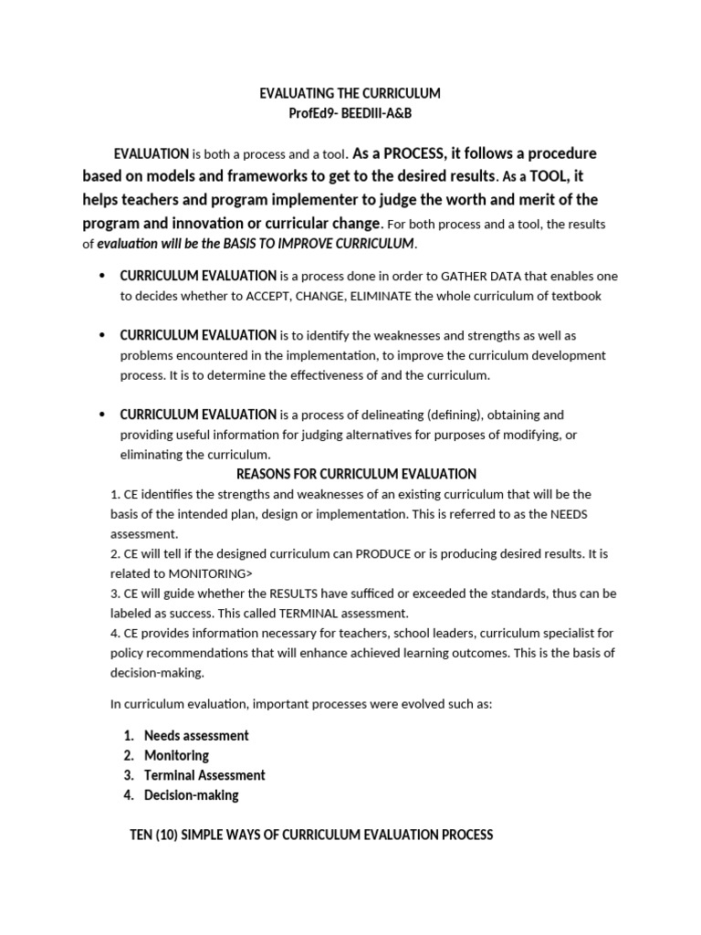 EVALUATING THE CURRICULUM Prof. Ed 9 | PDF | Educational Assessment | Evaluation