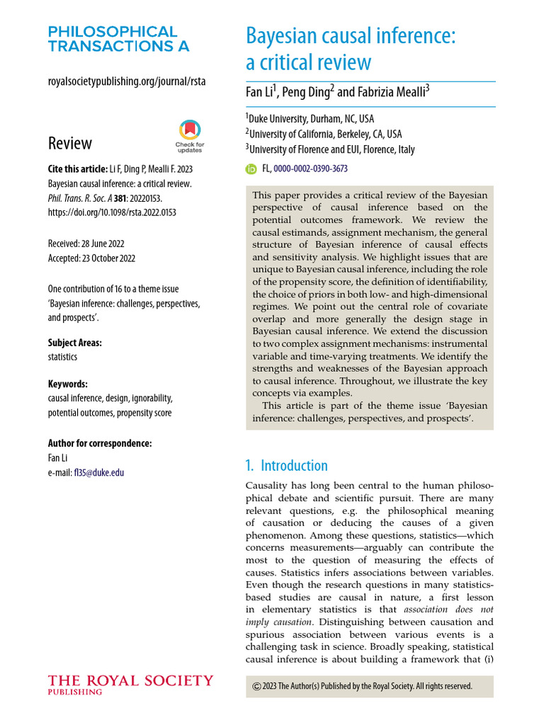 Li Et Al 2023 Bayesian Causal Inference A Critical Review | PDF ...