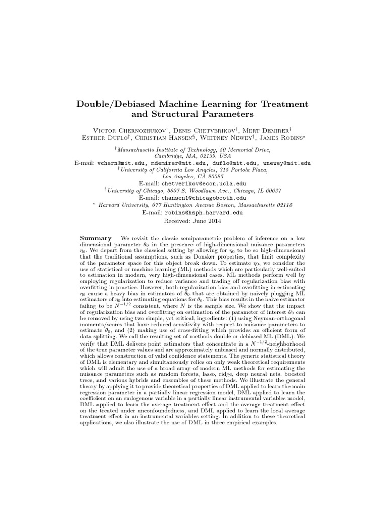 Double-Debiased Machine Learning for Treatment | PDF | Regression Analysis | Linear Regression
