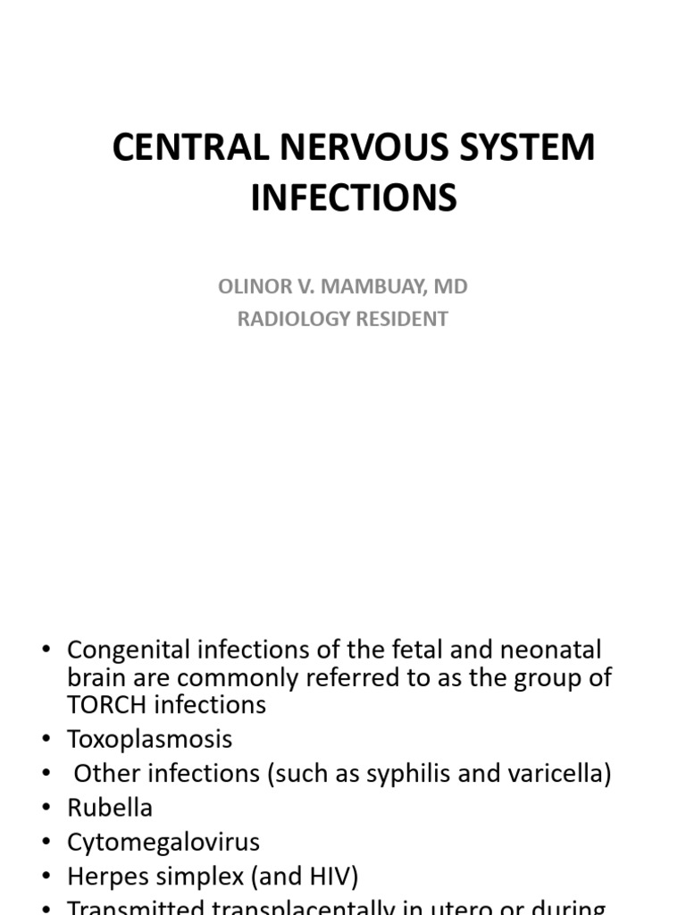 Central Nervous System Infections Overview | PDF | Meningitis | Medical ...