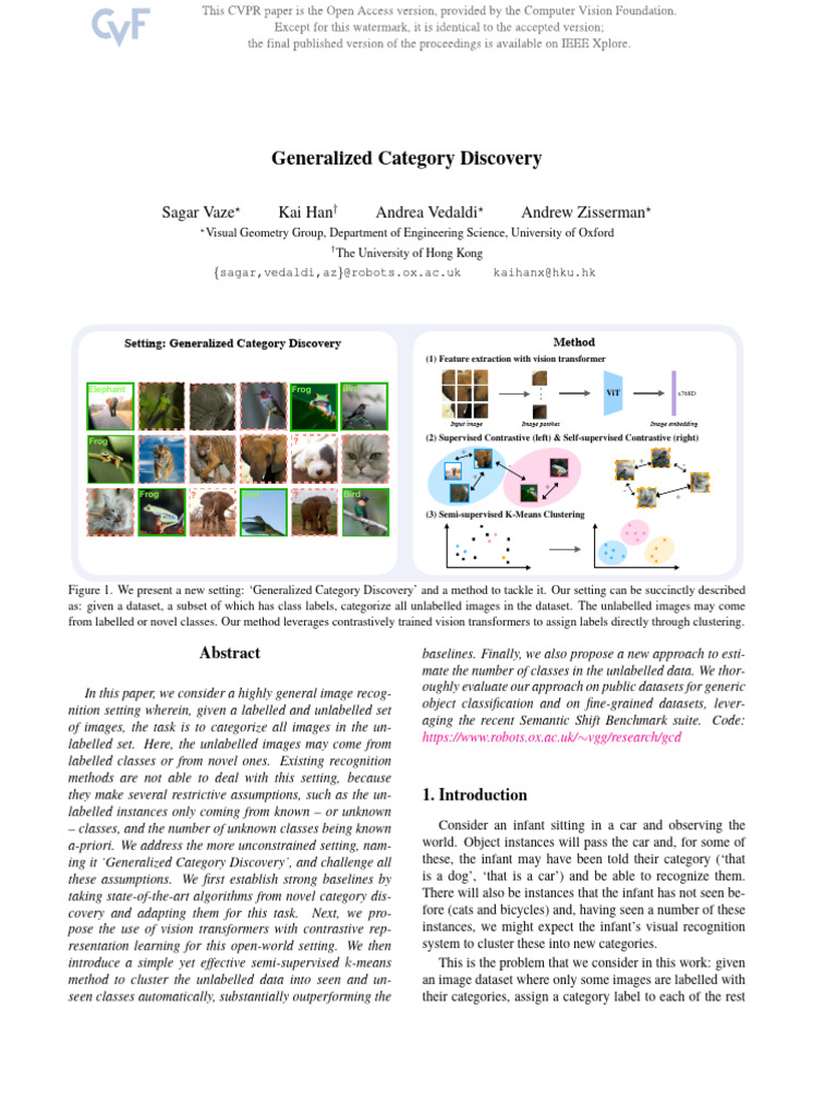 Vaze Generalized Category Discovery CVPR 2022 Paper | PDF | Cluster Analysis | Learning