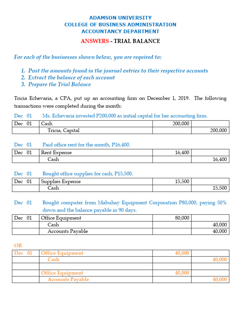 Trial Balance for Adamson Accountancy | PDF | Expense | Annual ...