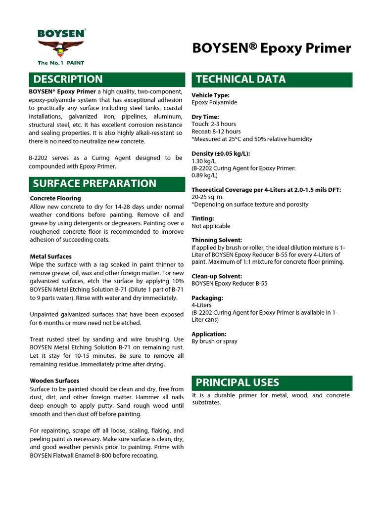 Boysen - Epoxy Primer - TDS & MSDS | PDF | Dangerous Goods | Toxicity