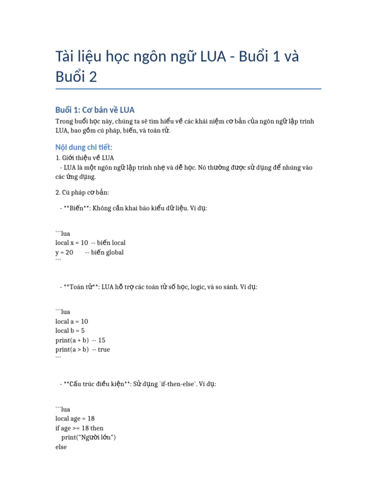 LUA Buoi1 Buoi2 Chi Tiet | PDF