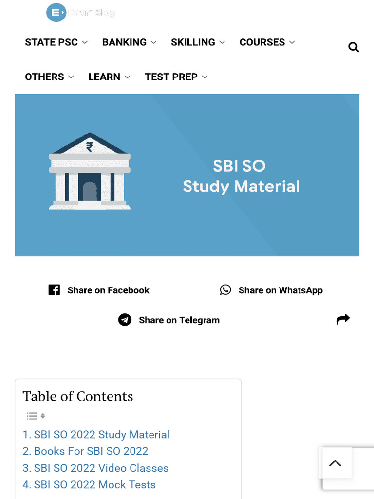 SBI SO Study Materials - Entri Blog-0002 | PDF