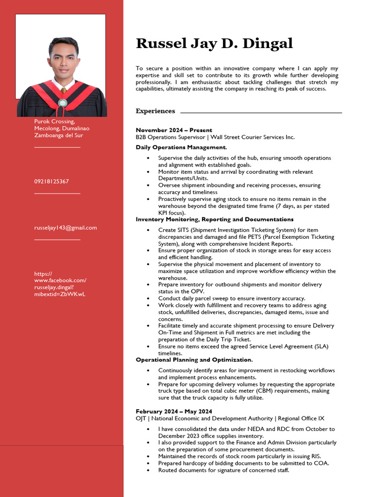 Resume Final Dingal | PDF | Warehouse | Inventory