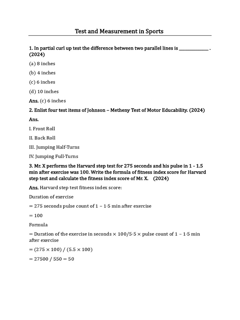 Test and Measurement in Sports PYQ | PDF