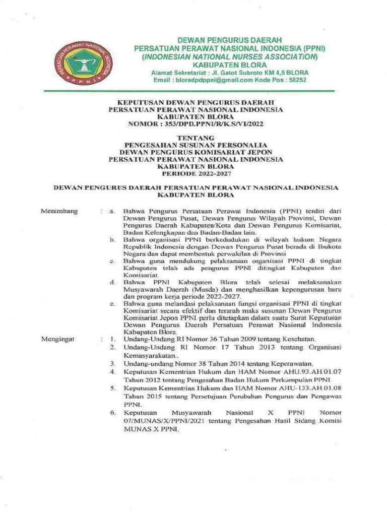 SK Pengurus DPK Ppni | PDF