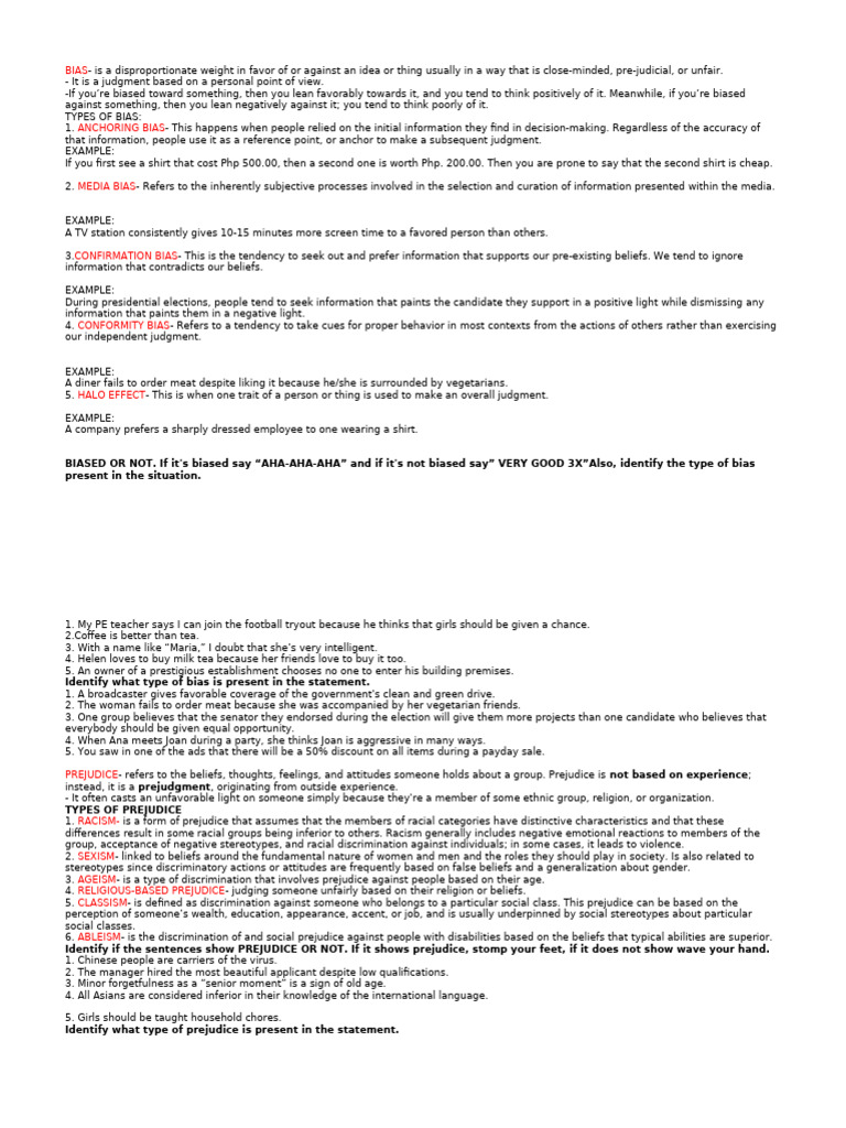 Bias & Prejudice Visual | PDF | Bias | Discrimination