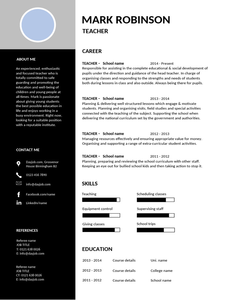 Free Teacher CV Template 3 | PDF | Teachers | Learning