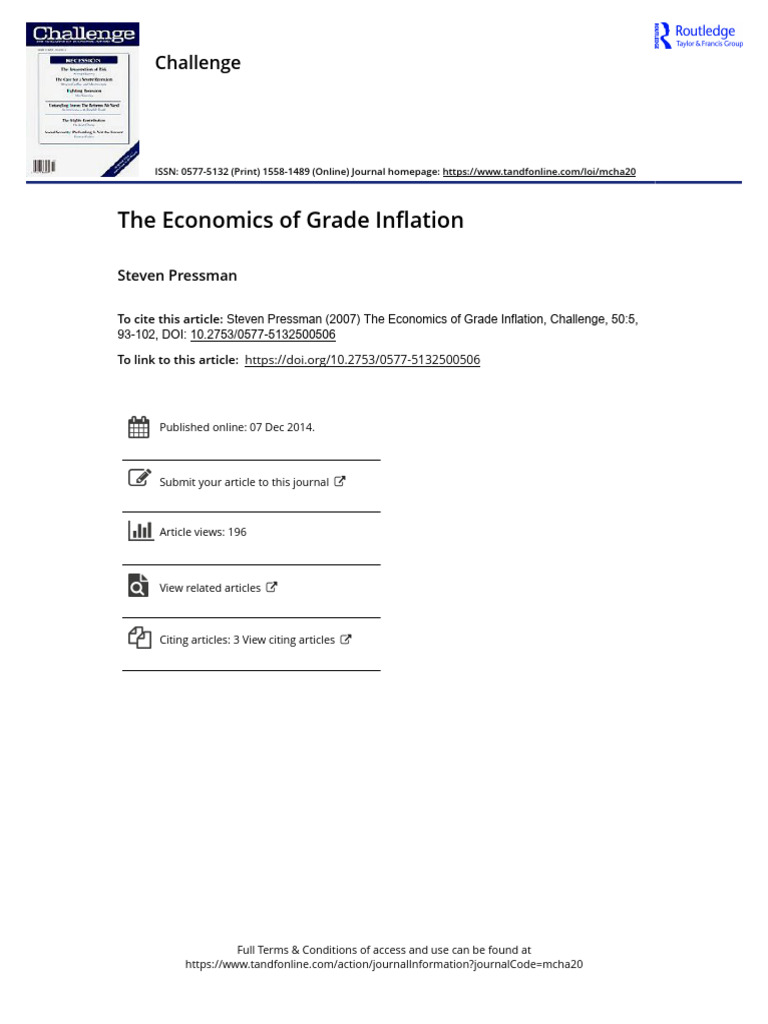 Economics Behind Grade Inflation | PDF | Inflation | Prices