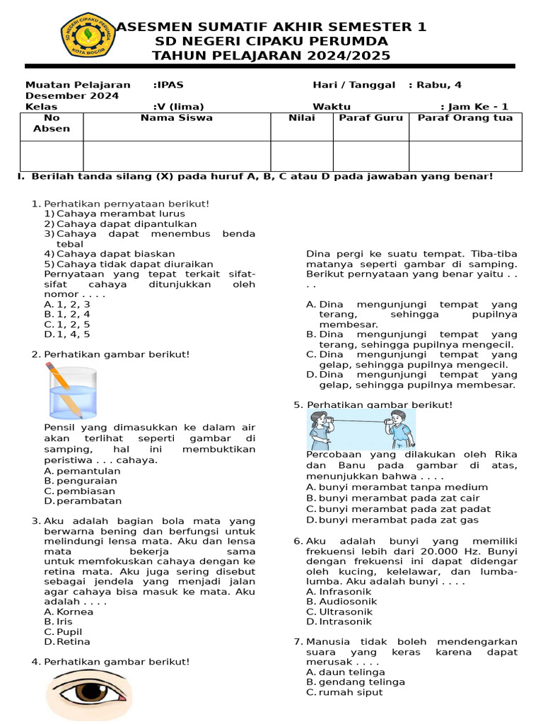 Asesmen IPAS Kelas 5 Semester 1 | PDF