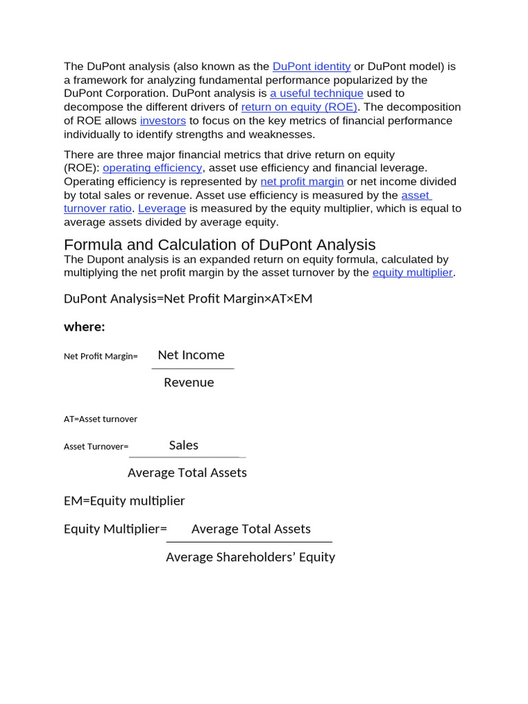 The DuPont analysis | PDF | Return On Equity | Revenue