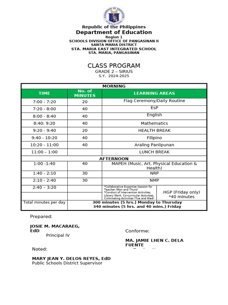 CLASS-PROGRAM-2024-2025-GRADE2 | PDF | Philippines