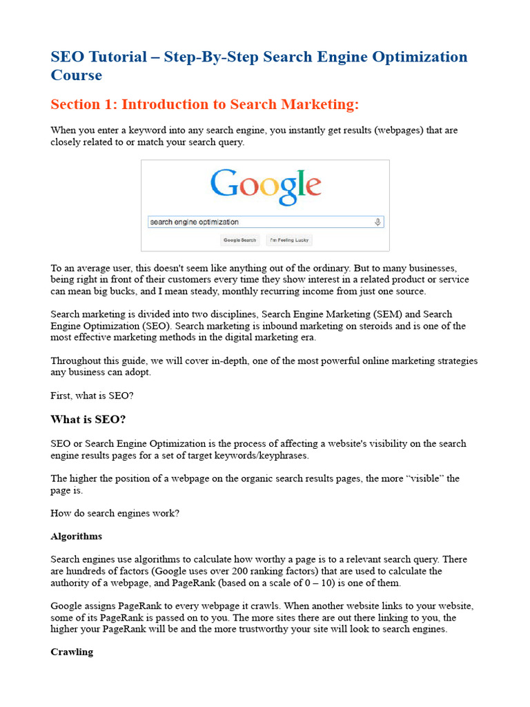 Search Engine Optimization Tutorial On Page Off Page SEO Step by Step Guide | PDF | Search ...
