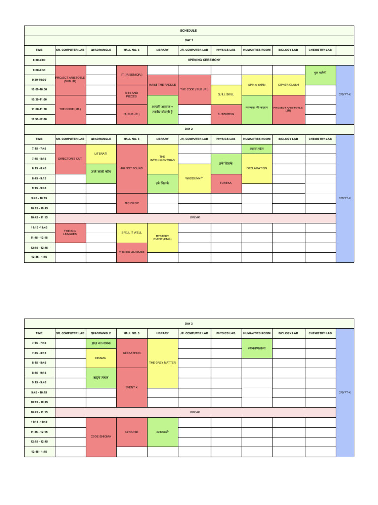 (NEW)TEKNOCULTURAL FEST '24 SCHEDULE - Sheet1 | PDF | Natural Sciences | Physical Sciences