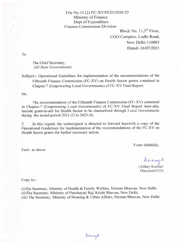 Guidelines On Health Sector Grant (FC-XV) | PDF