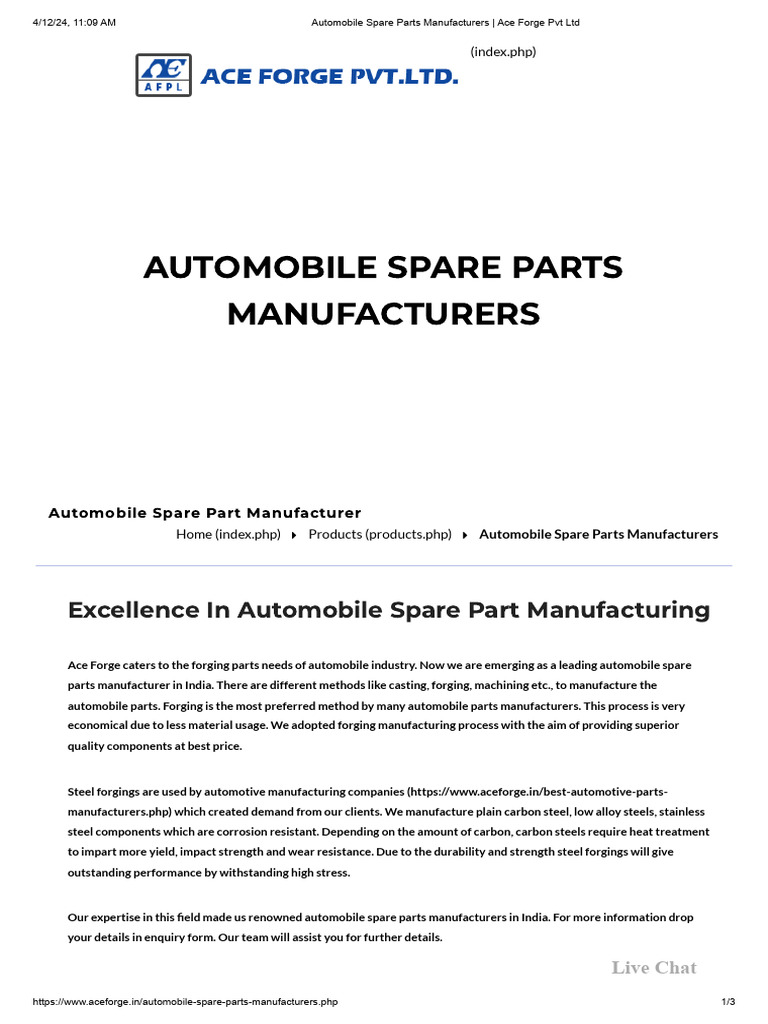 Automobile Spare Parts Manufacturers - Ace Forge PVT LTD | PDF | Steel ...
